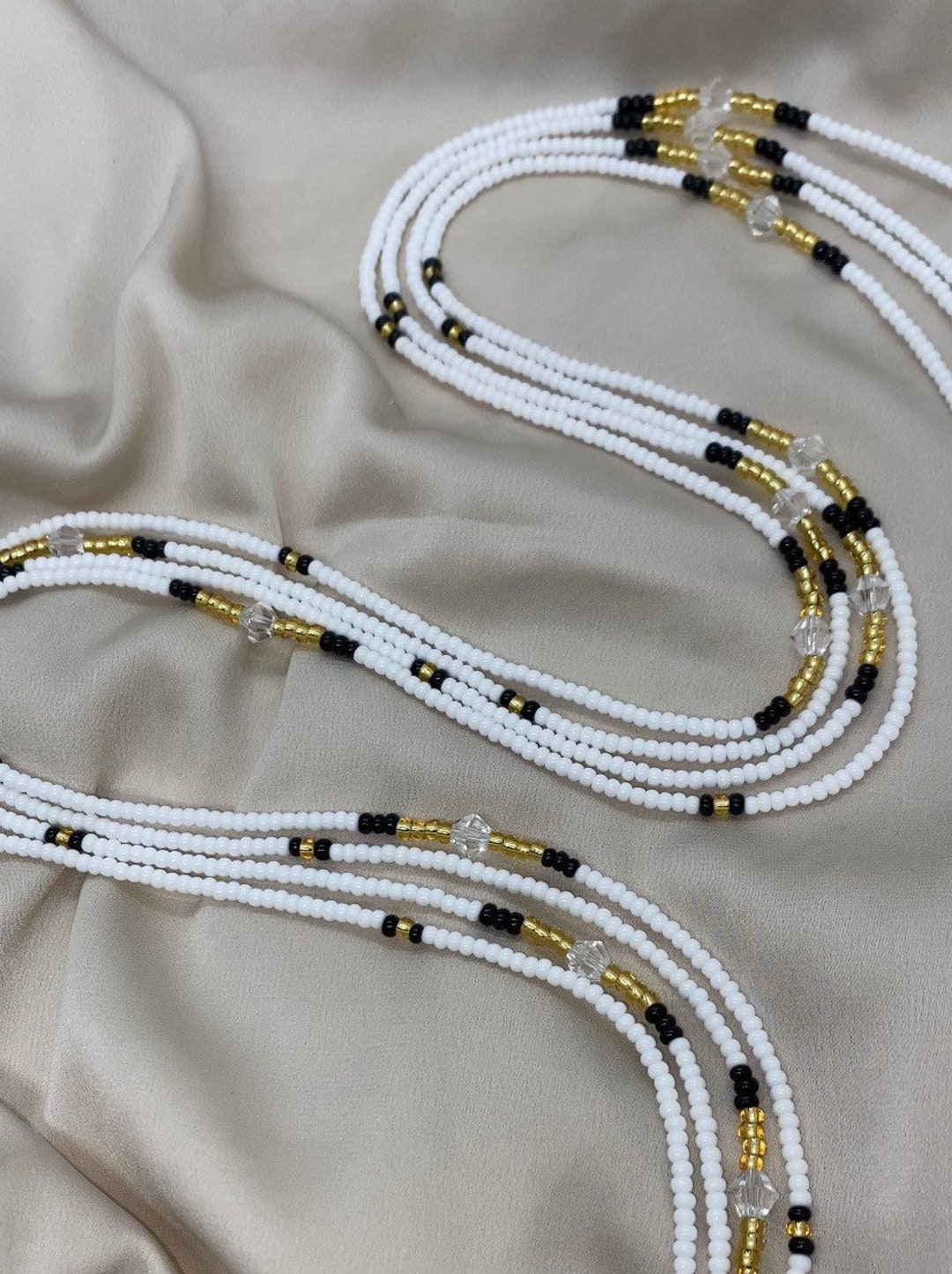 White, Gold and Black Waist Beads (1 Piece) | African Waist Beads ...