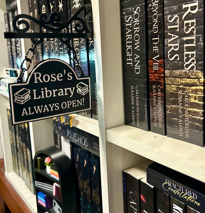 Personalised Library Sign Hanging Bookshelf Decor - 3D Printed - Etsy UK