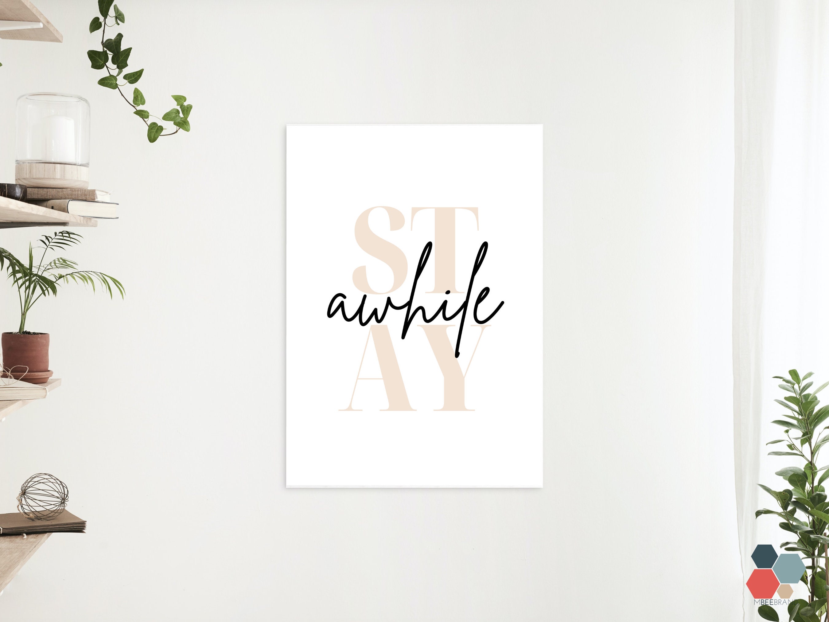 Stay Awhile Printable Sign Home Decor Wall Art Print Airbnb VRBO ...
