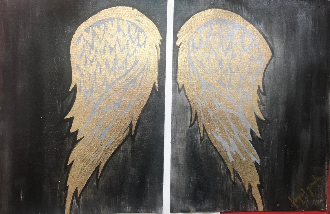 Gold Leaf Angel Wings Painting: Set of 2 Textured Canvas Wall Art - Etsy