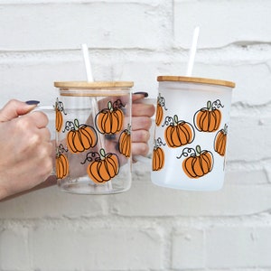 Pumpkin Glass Can Coffee Cup With Lid and Straw, Fall Coffee Mug, Fall ...