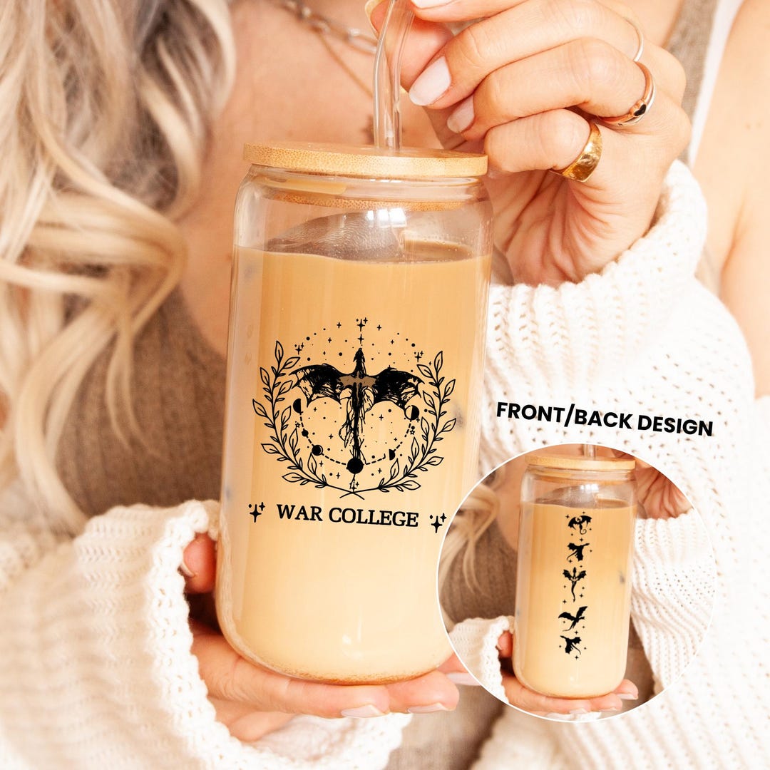 Fantasy Book Lover Glass Cup With Lid and Straw, Fourth Iced Coffee Cup ...