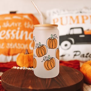 Pumpkin Glass Can Coffee Cup With Lid and Straw, Fall Coffee Mug, Fall ...