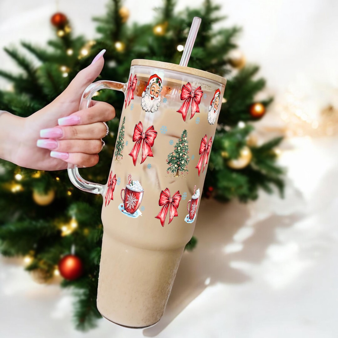 Coquette Christmas Glass Cups, 40oz Glass Tumbler, Cute Christmas ...