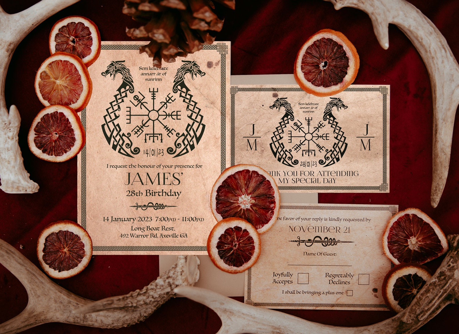 Viking Birthday Invitation, RSVP, Digital File Kit, Printable, Norse ...