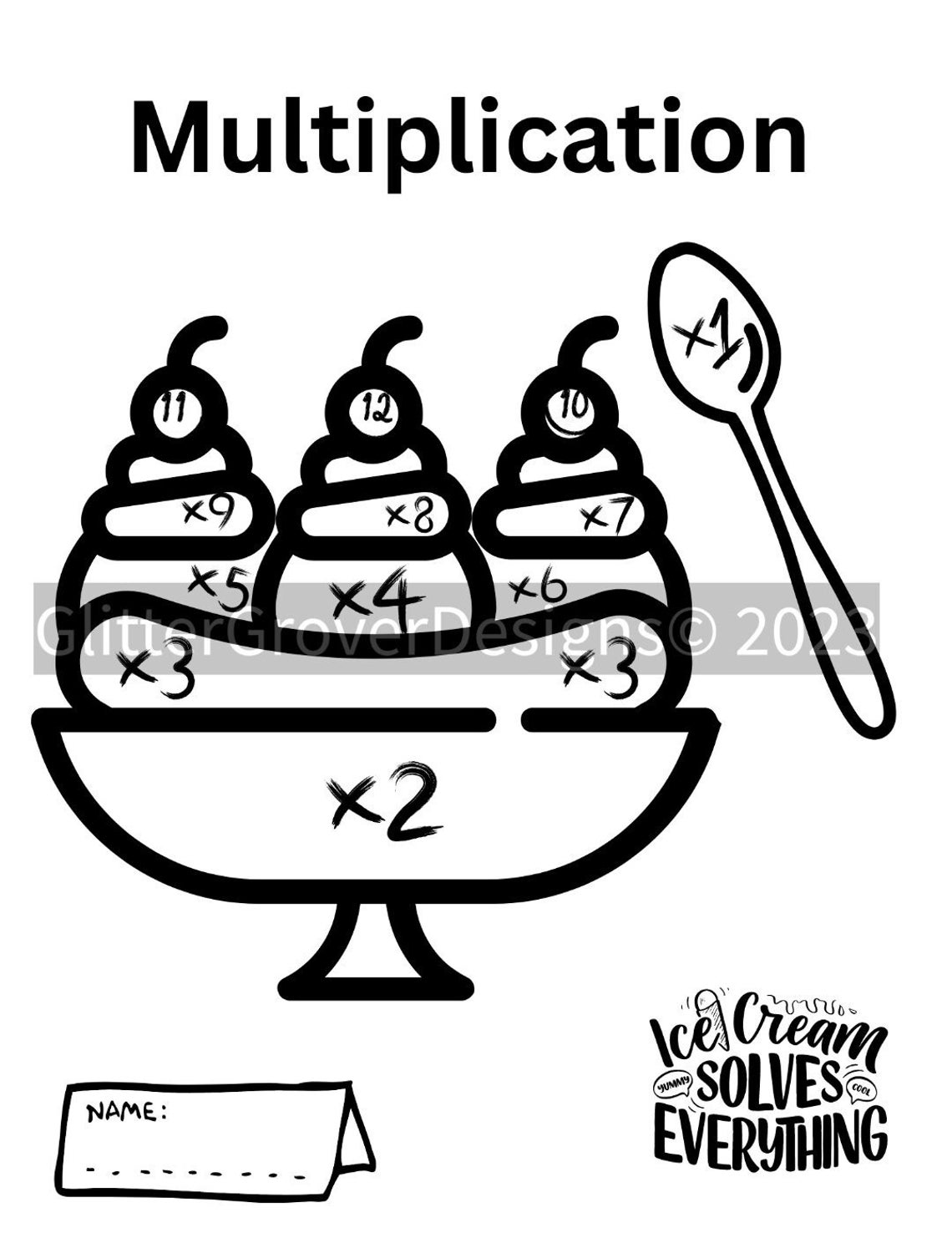 Multiplication Ice Cream Chart Digital Print - Etsy