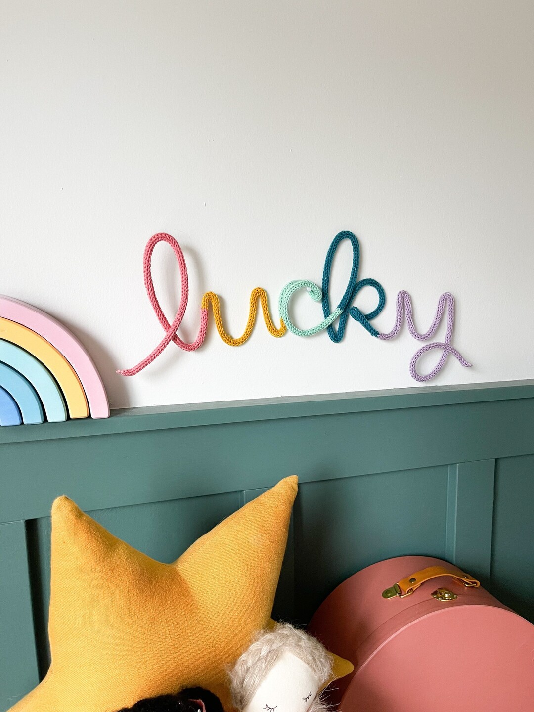 Rainbow Knitted Wire "lucky" Wall Sign - Scandi Decor - Etsy