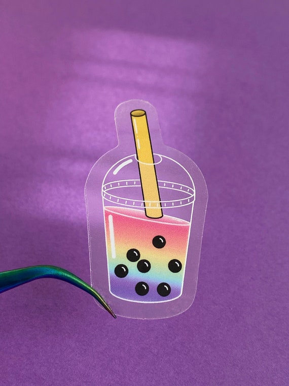 Boba Tea Rainbow Clear Sticker Waterproof Laptop Decal | Etsy