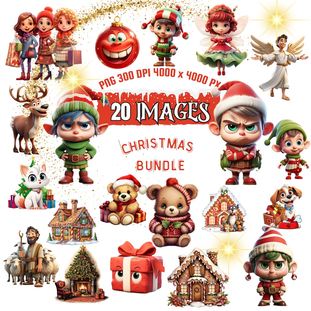 Festive Holiday Clip Art Bundle: Reindeer, Gingerbread House, Elf ...