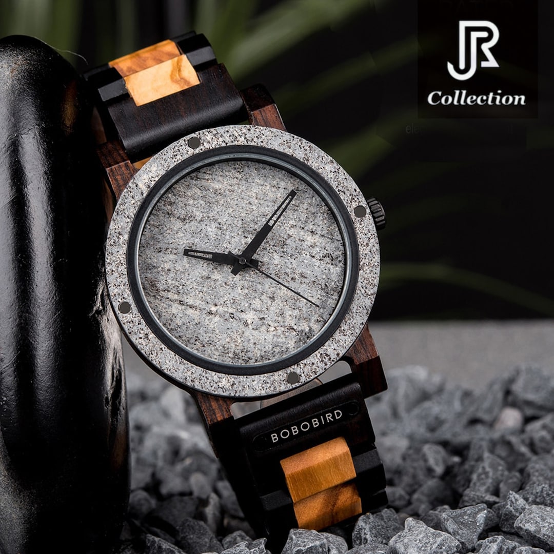 Engraved Wrist Watch for Men Marble Stone Round Wooden Watch for Him ...