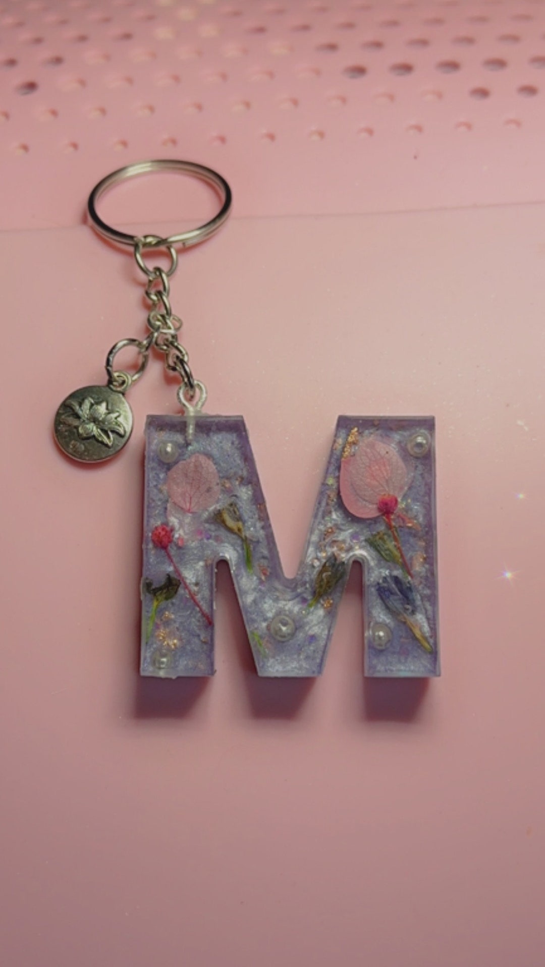 Resin M Letter Keychain With Flower Charm - Etsy