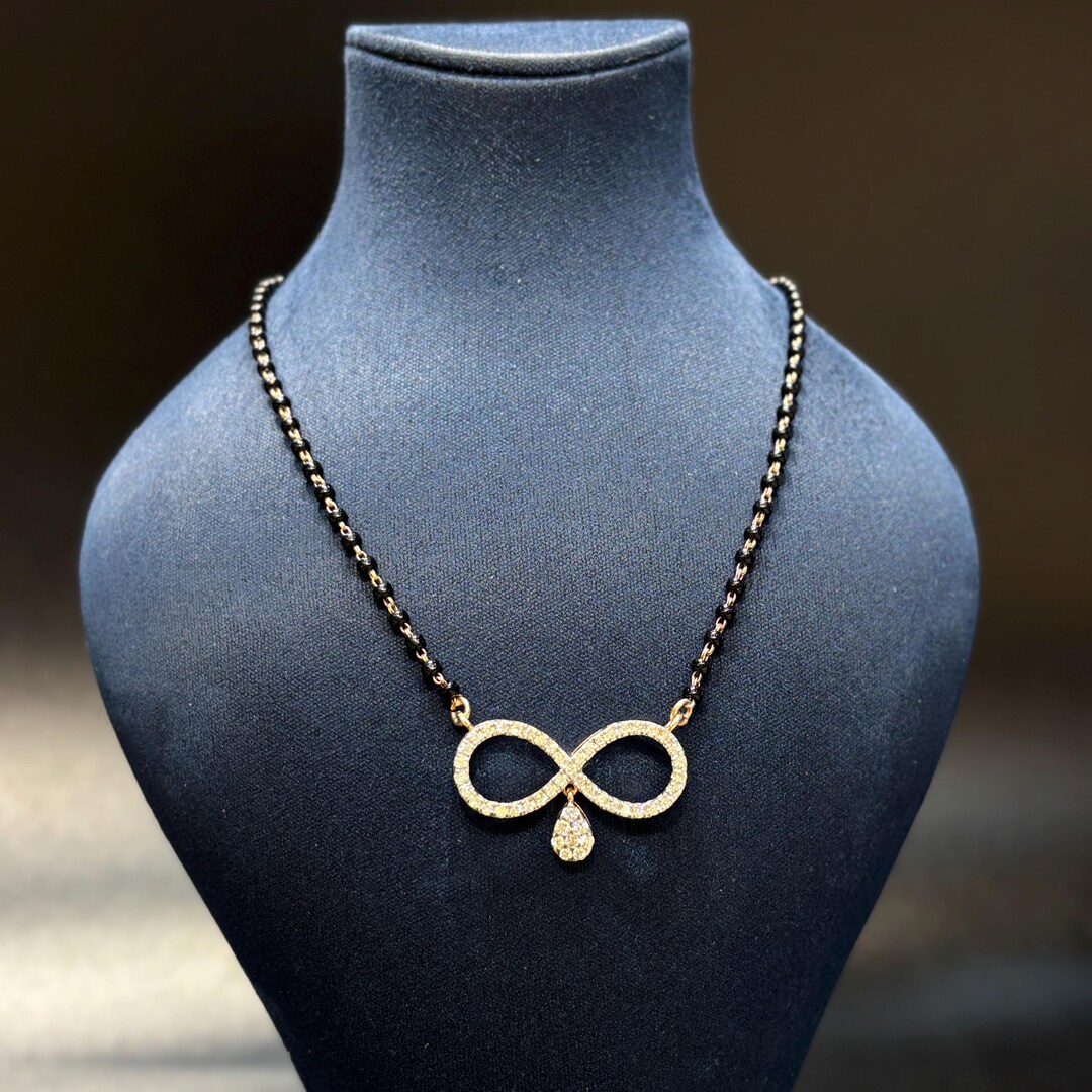 Infinity Symbol Diamond Mangalsutra in 14kt Gold | Daily Wear Black ...