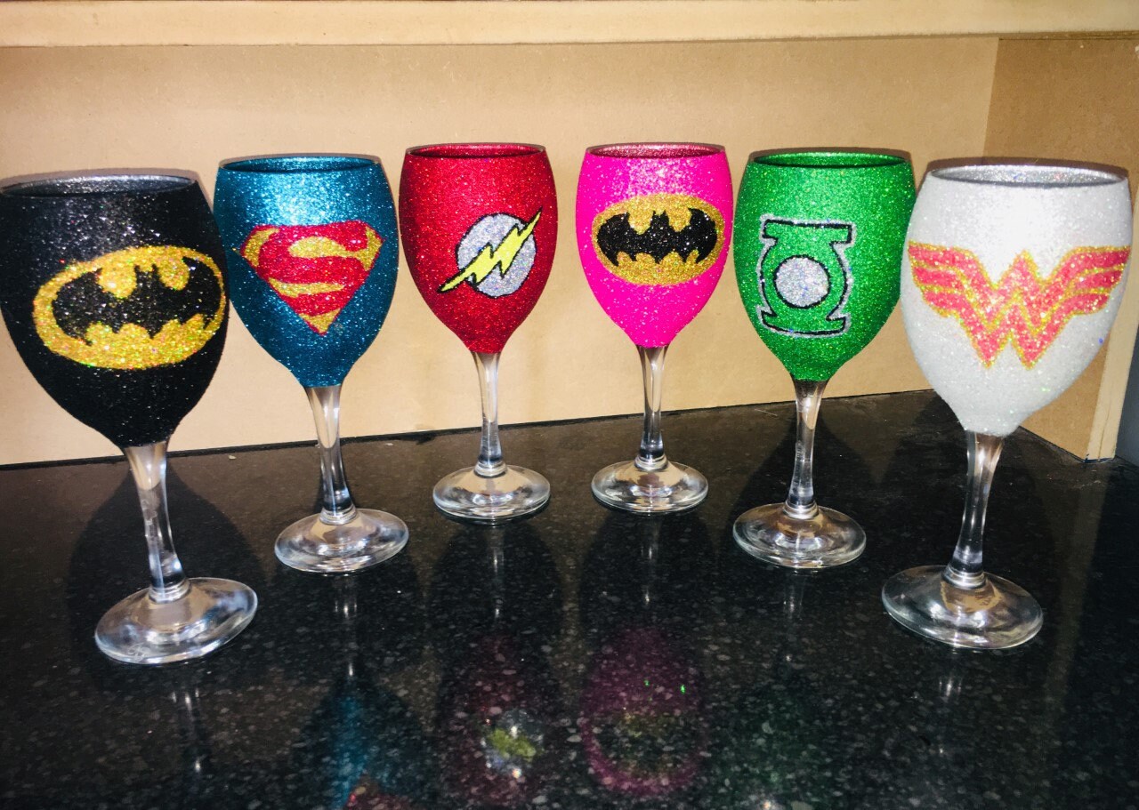 Set Of 4 Superhero Glitter Glasses Etsy