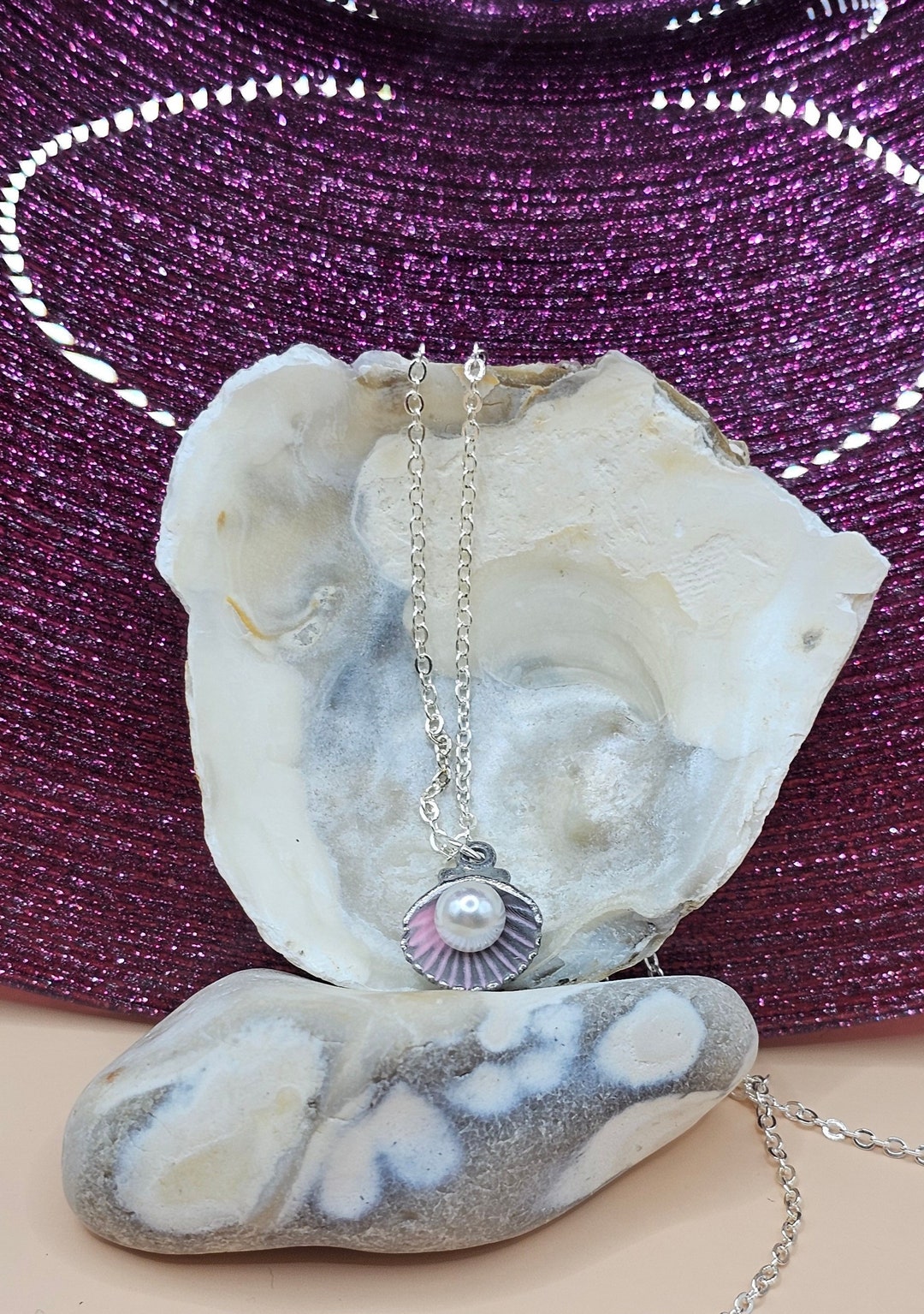 Silver Pearl Oyster Clamshell Pendant Necklace Pink - Etsy