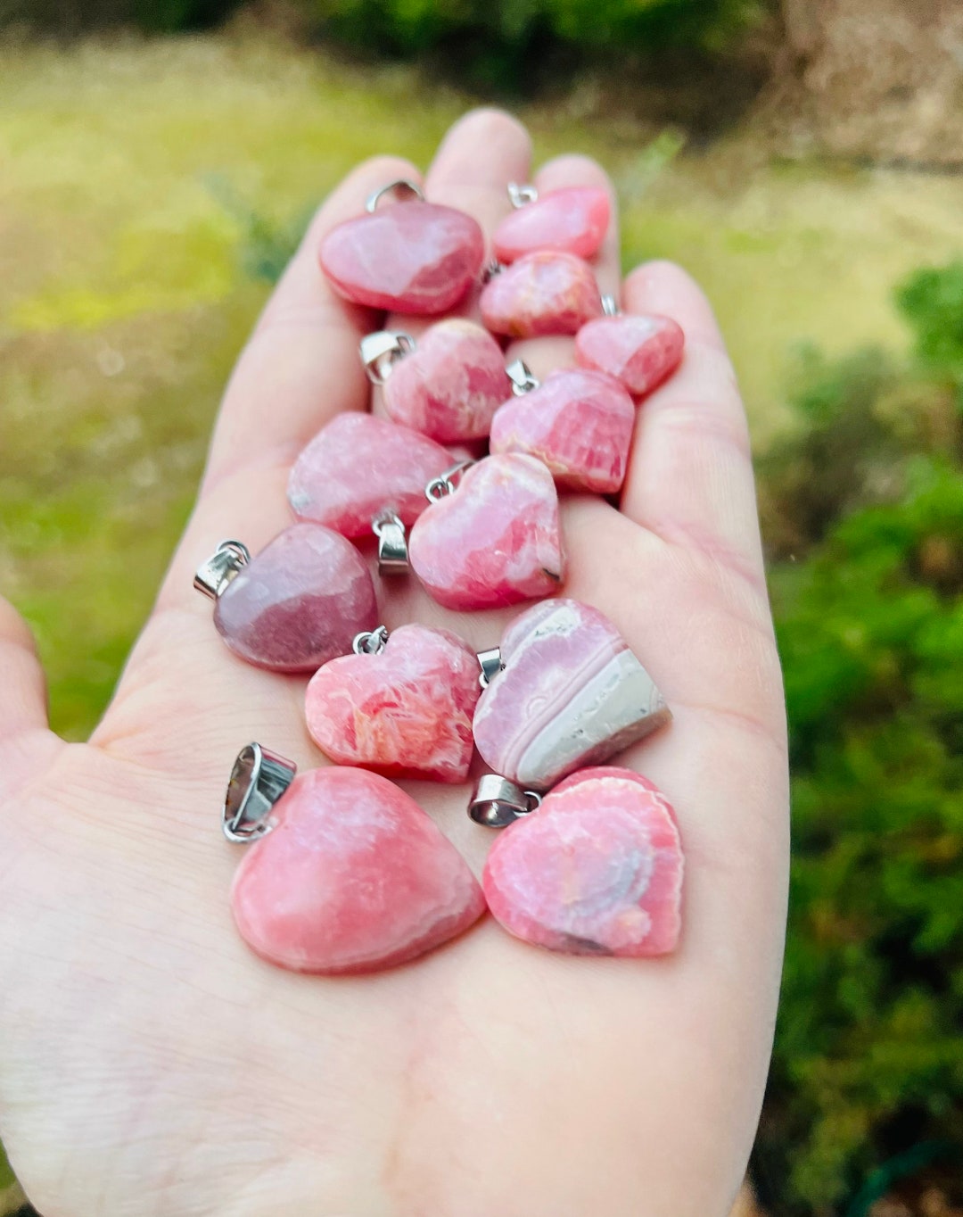 Rhodochrosite Hearts Pendants, Natural Genuine Rhodochrosite Stone - Etsy