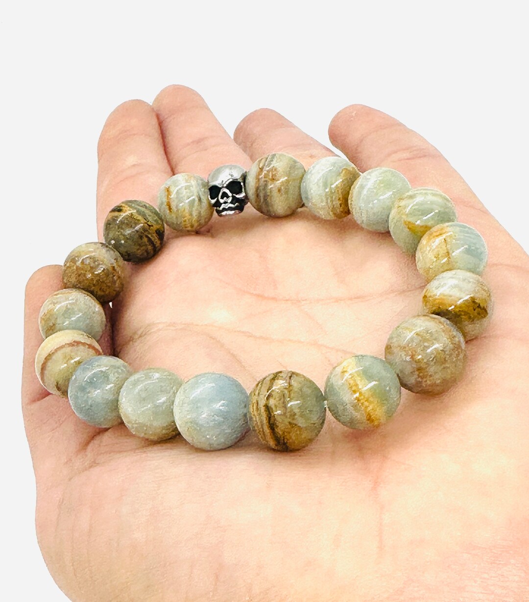 Lemurian Blue Calcite Bracelet, Men’s Bracelet, 12 Mm Genuine Argentine ...