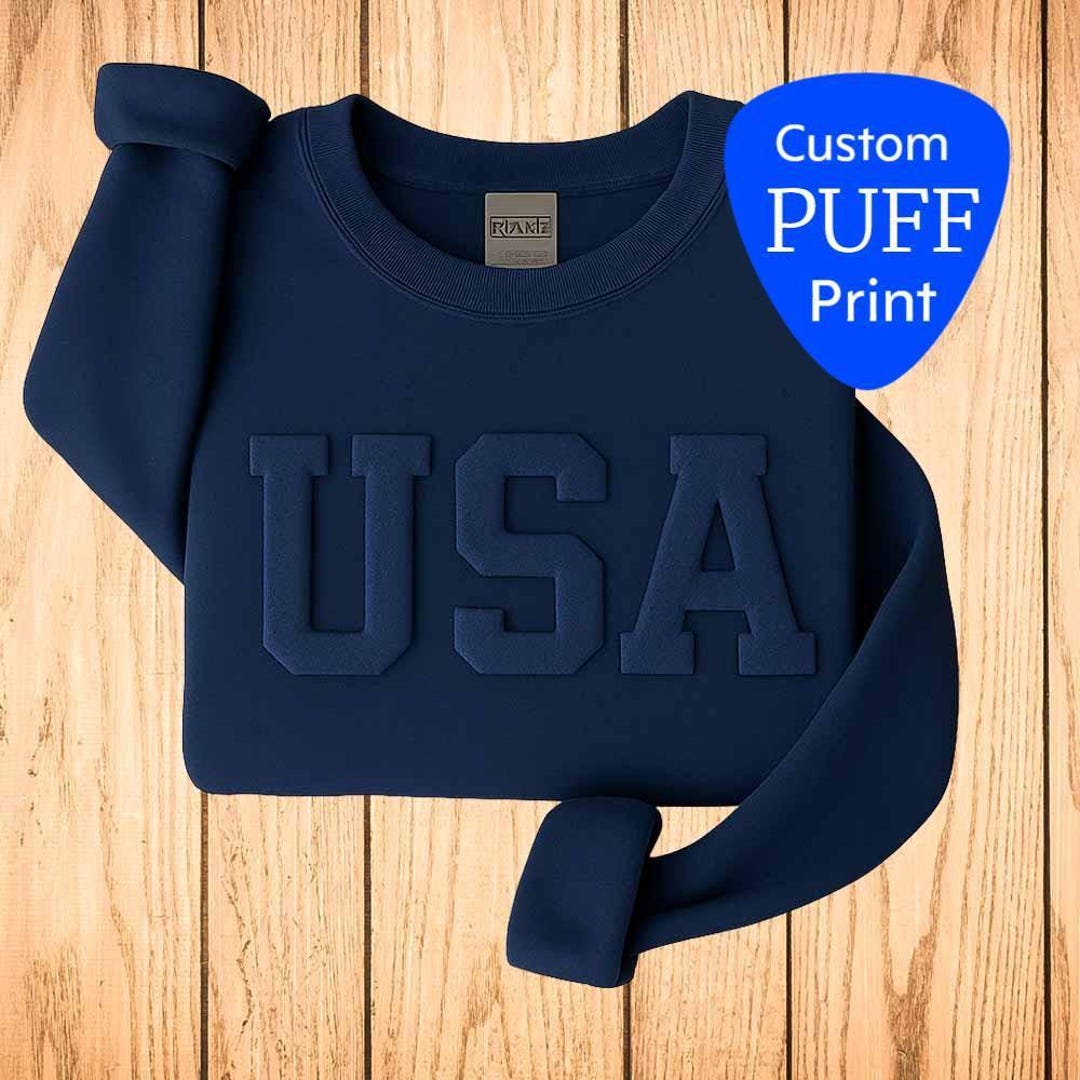 Custom Puff Print USA Sweatshirt, America Puff Crewneck, Personalized ...