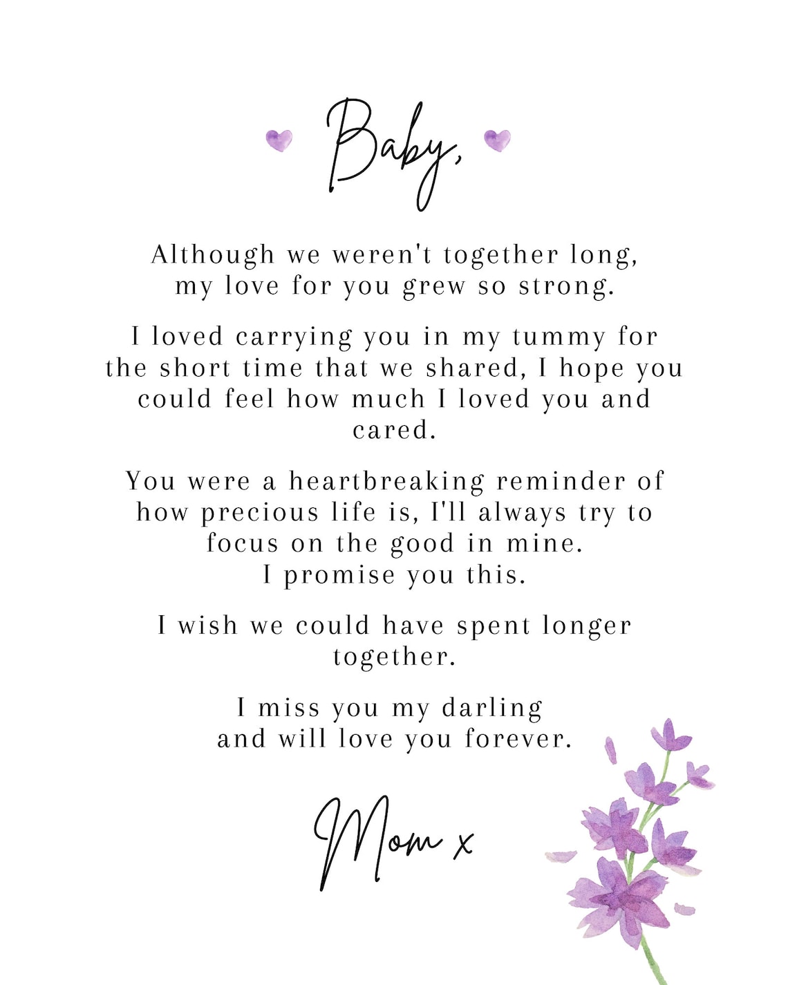 Beautiful poem from Mom to Baby/MISCARRIAGE KEEPSAKE/baby | Etsy