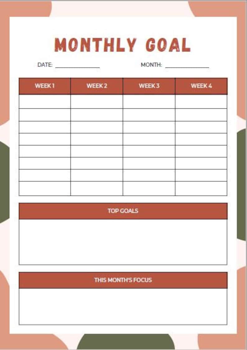 Printable Monthly Goal Planner - Etsy