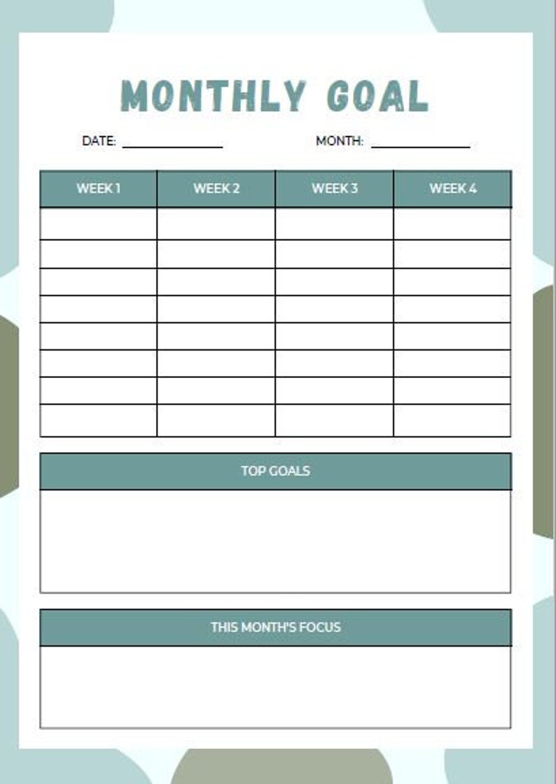 Printable Monthly Goal Planner - Etsy