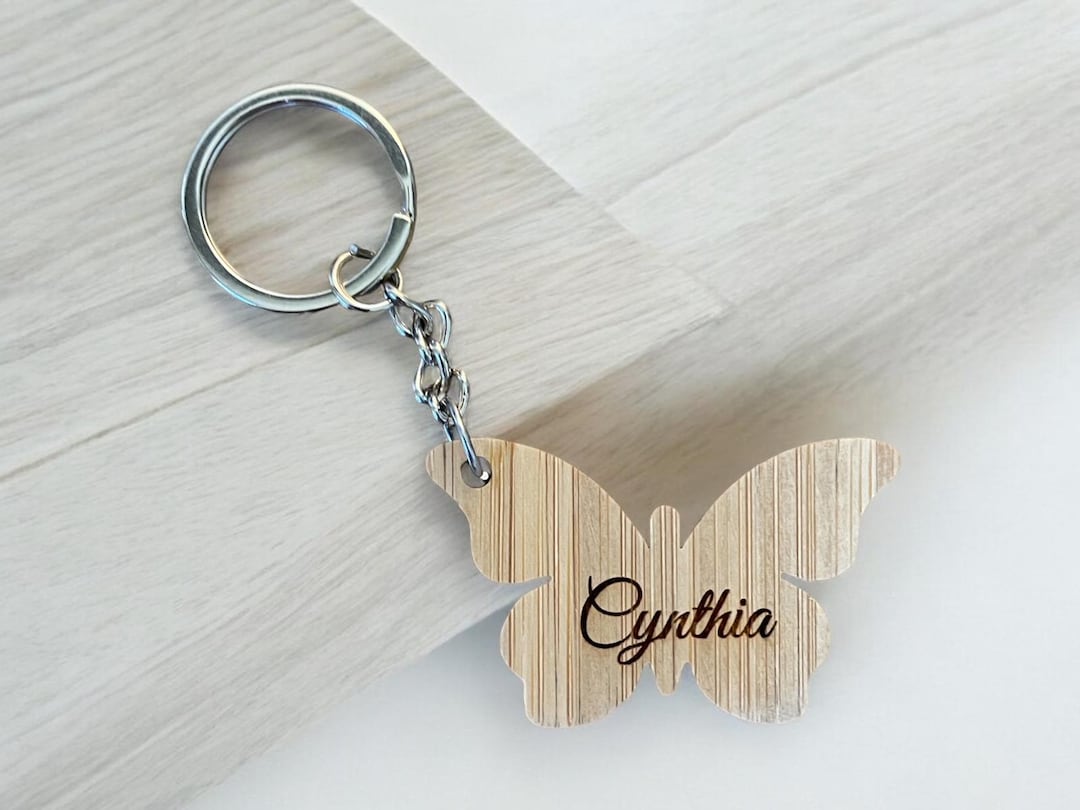 Butterfly Small Engraved Wooden Keychain - Etsy