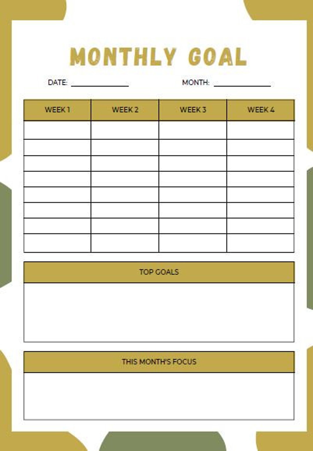 Printable Monthly Goal Planner - Etsy