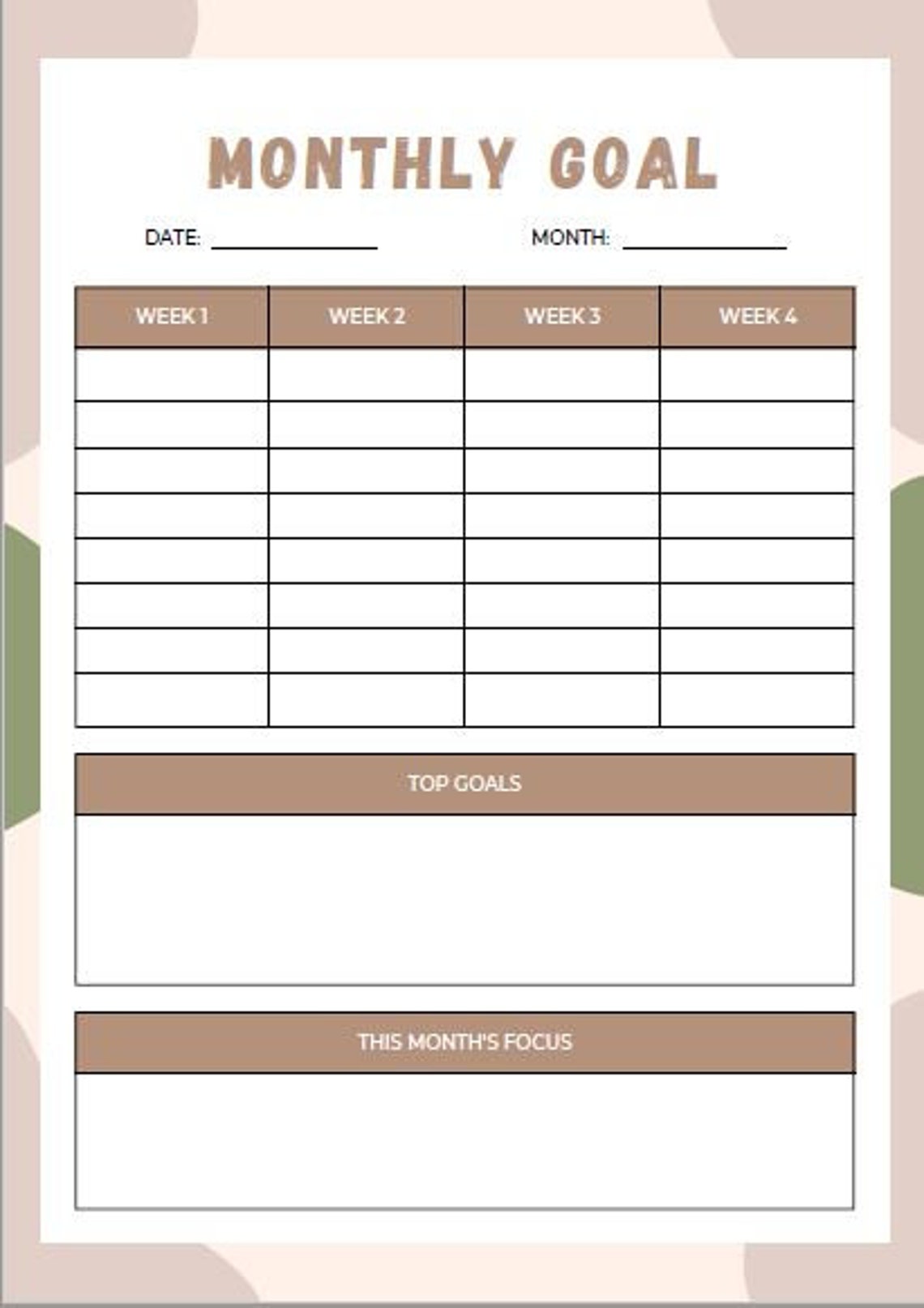 Printable Monthly Goal Planner - Etsy