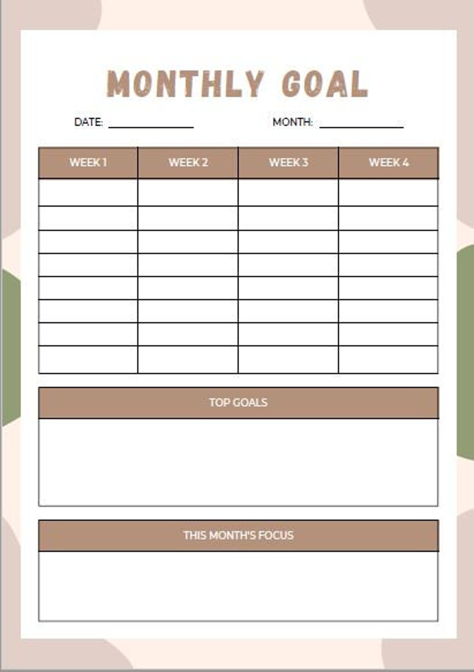 Printable Monthly Goal Planner - Etsy