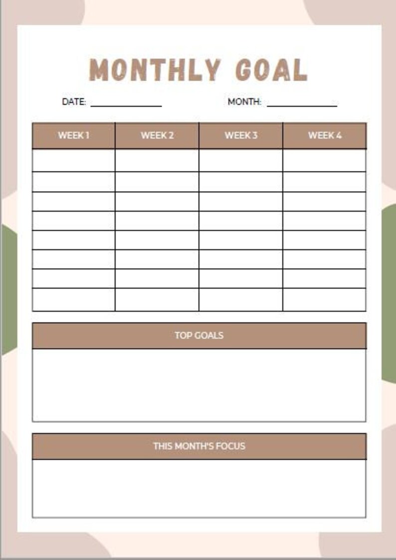 Printable Monthly Goal Planner - Etsy