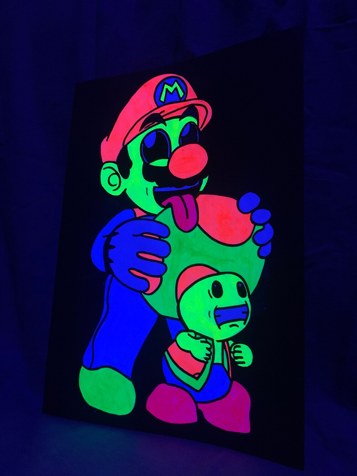 Mario & Toad UV Trippy Art Painting With Frame | Etsy