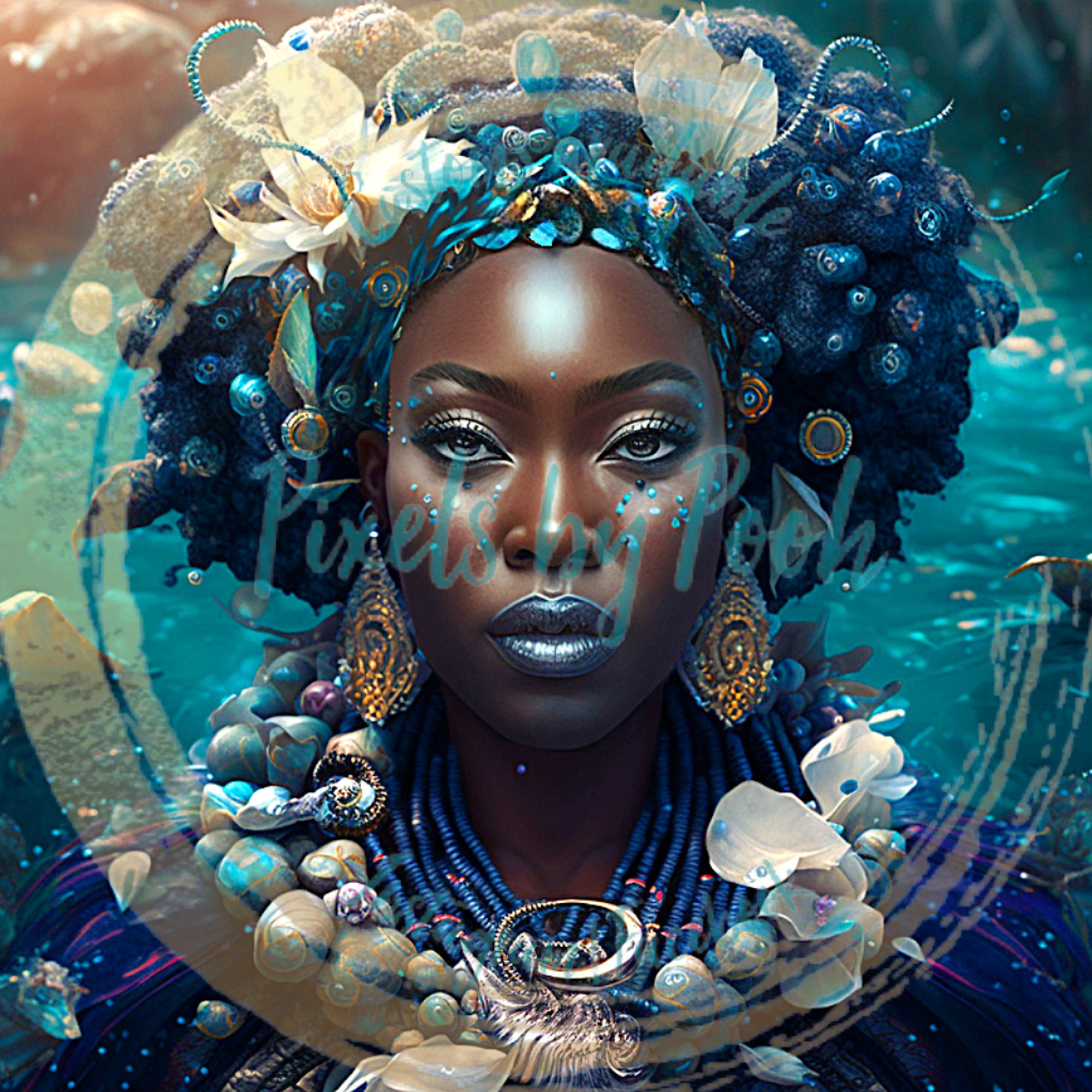 Yemoja-goddess of the Ocean Beautiful African American Woman Orisha ...