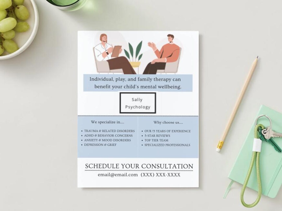 Therapy & Counseling Flyer, DIY Flyer Template Design, Mental Health ...