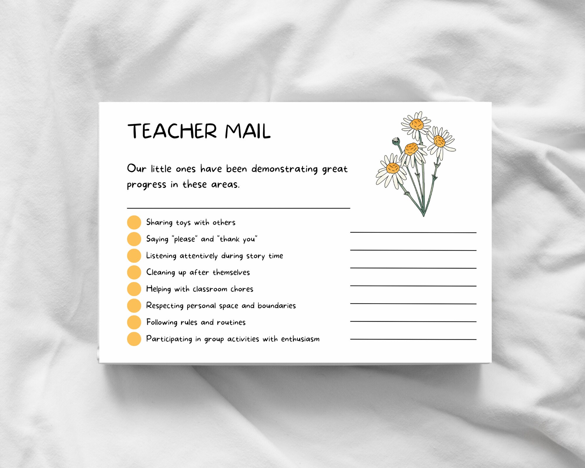 EDITABLE Daisy Teacher Mail for Chilcare Teacher Brag Note Printable ...