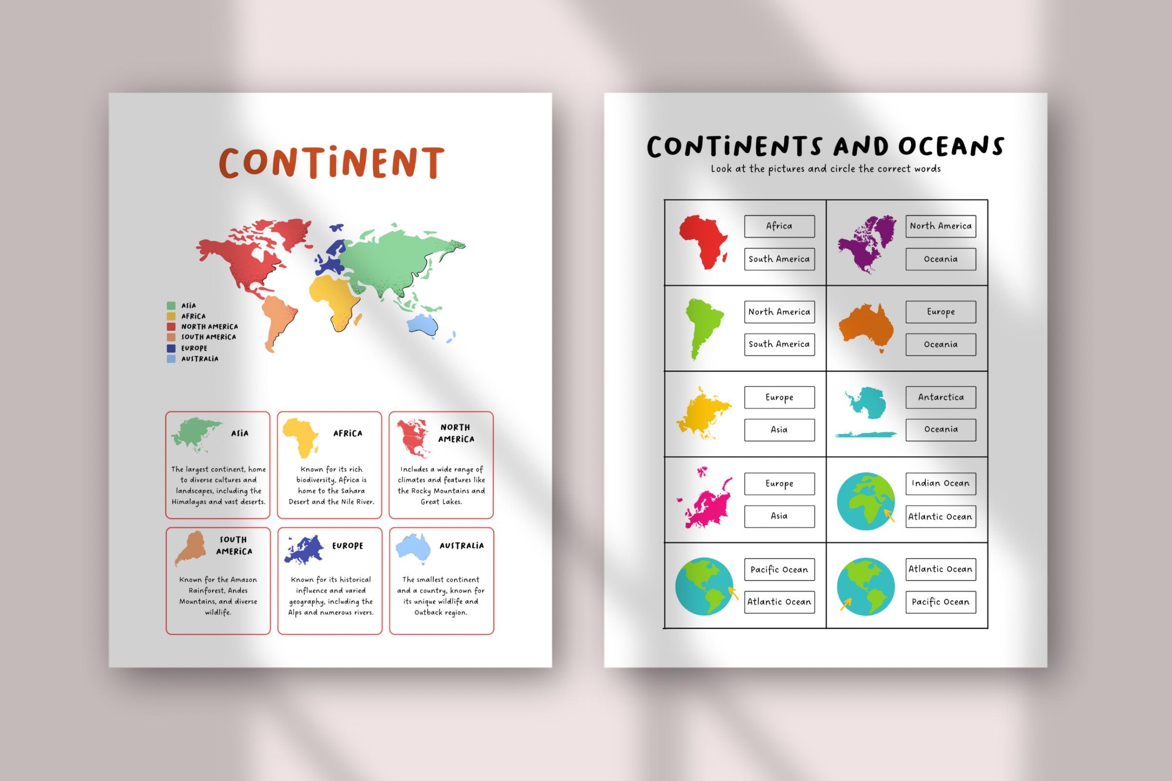 Continents and Oceans Worksheet Printable | World Geography Activity ...