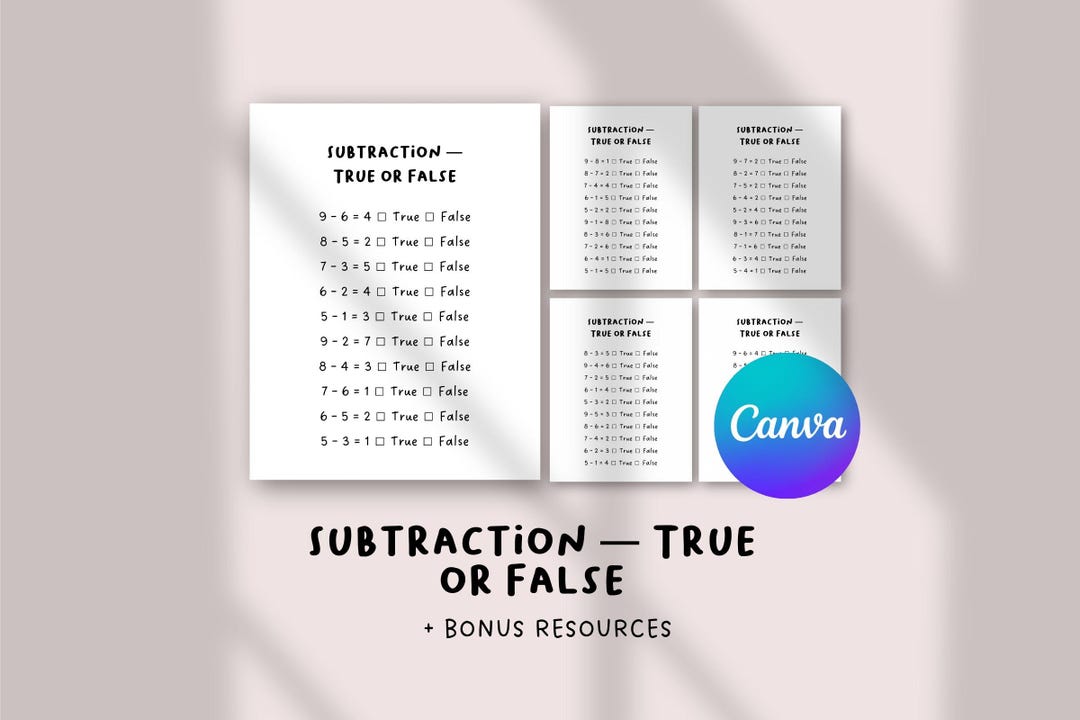 Subtraction True or False Worksheets | First Grade Math Activity ...