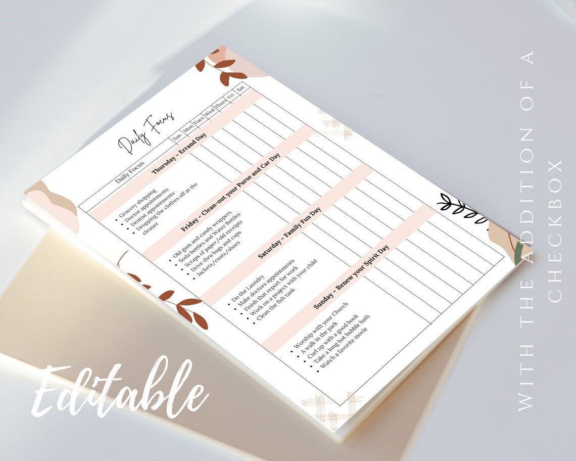 Editable Flylady Daily Focus Flylady Control Journal Cleaning System - Etsy