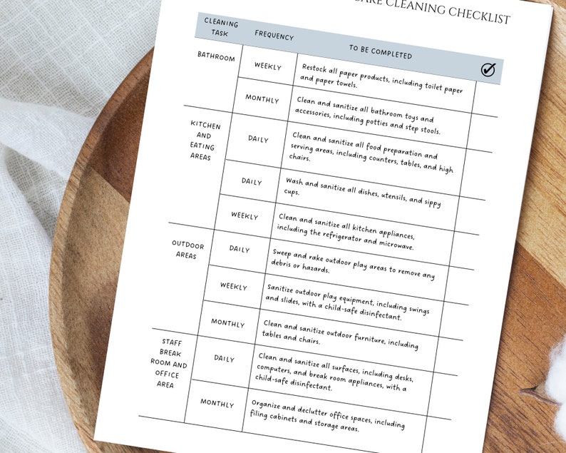Daycare Cleaning Checklist Editable Template canva - Etsy