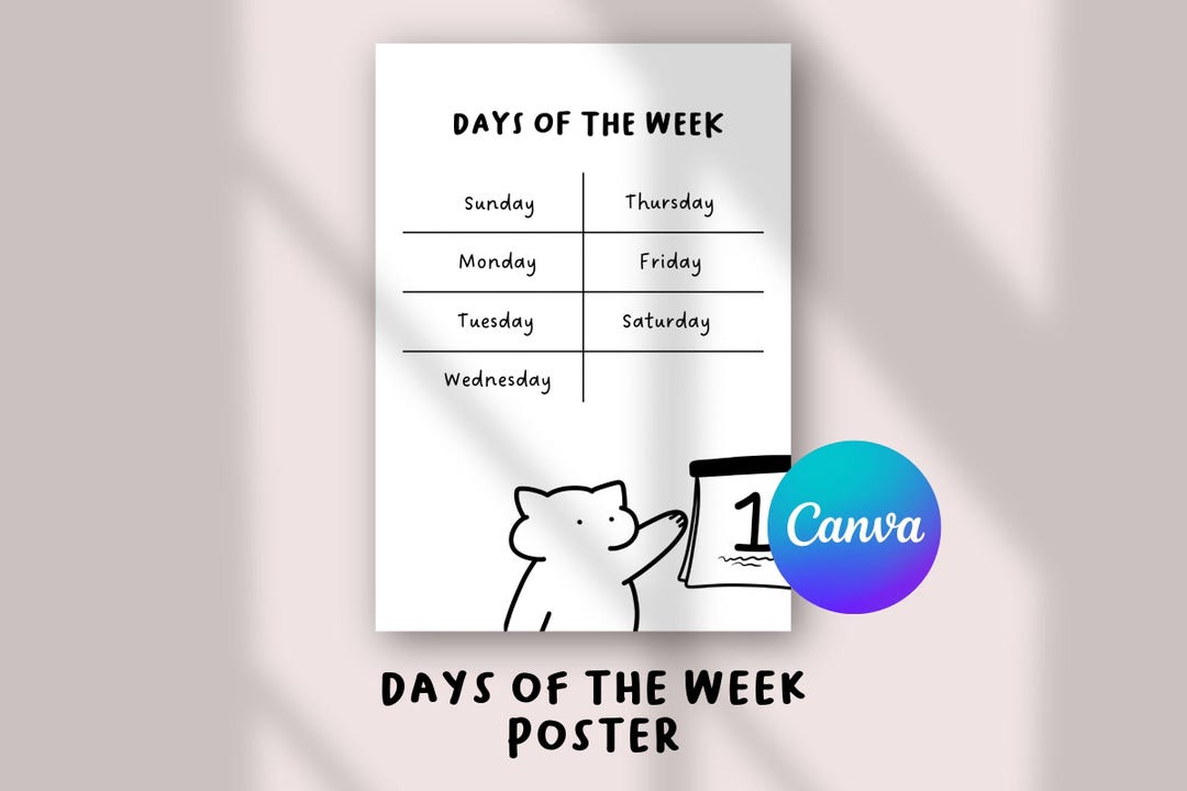 Days of the Week Poster | Educational Wall Art for Kids | Week Learning ...