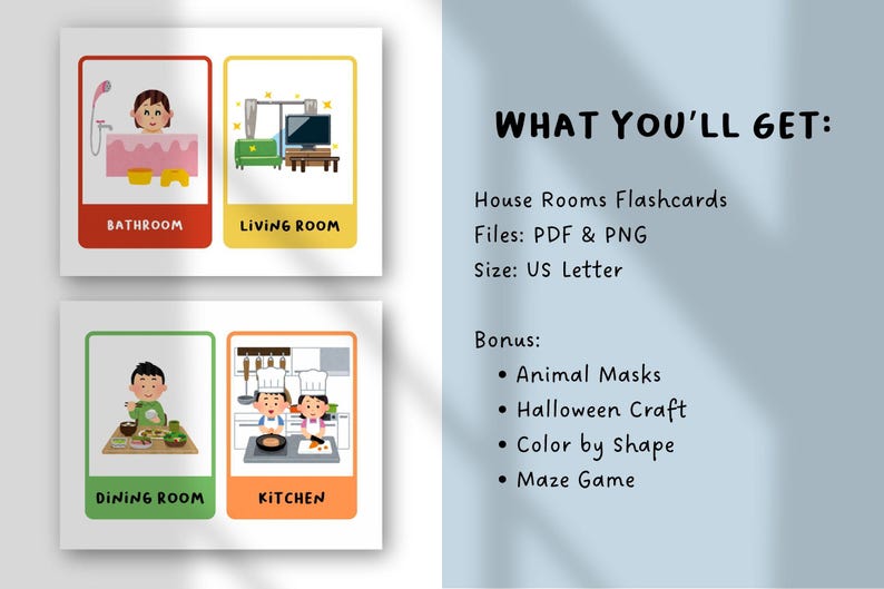 House Rooms Flashcards | Parts of the House Vocabulary Cards | ESL ...