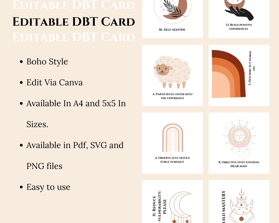 27 Editable DBT Cards Dialectical Behavior Therapy Journal A Gift for ...