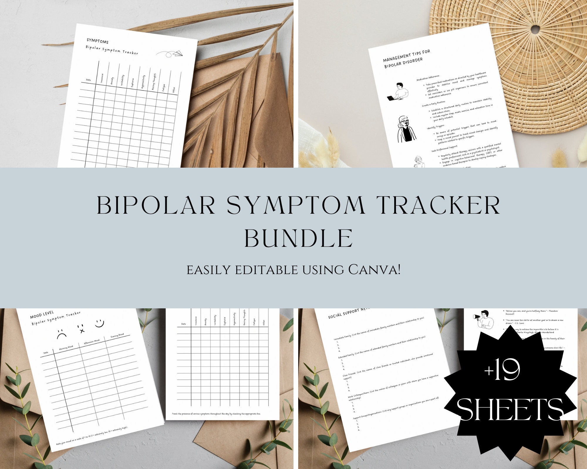 Bipolar Disorder Workbook Bipolar Symptom Tracker Bundle Bipolar ...
