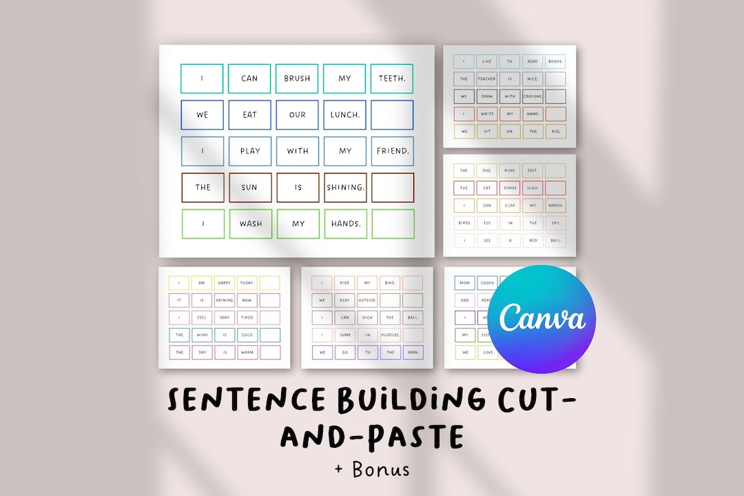 Sentence Building Cut and Paste Worksheets | Kindergarten Writing ...