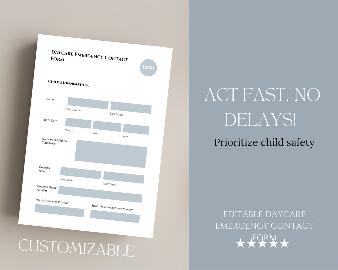 Editable Daycare Emergency Contact Form | Childcare Contract | Daycare ...