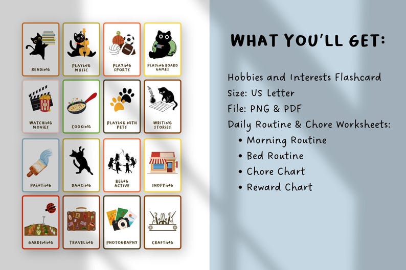 Hobbies & Interests Flashcards | Kids Vocabulary Learning Cards ...