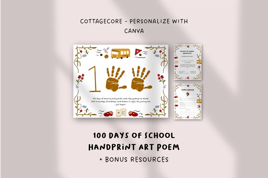 100 Days of School Handprint Art Poem Craft | 100th Day Preschool and ...