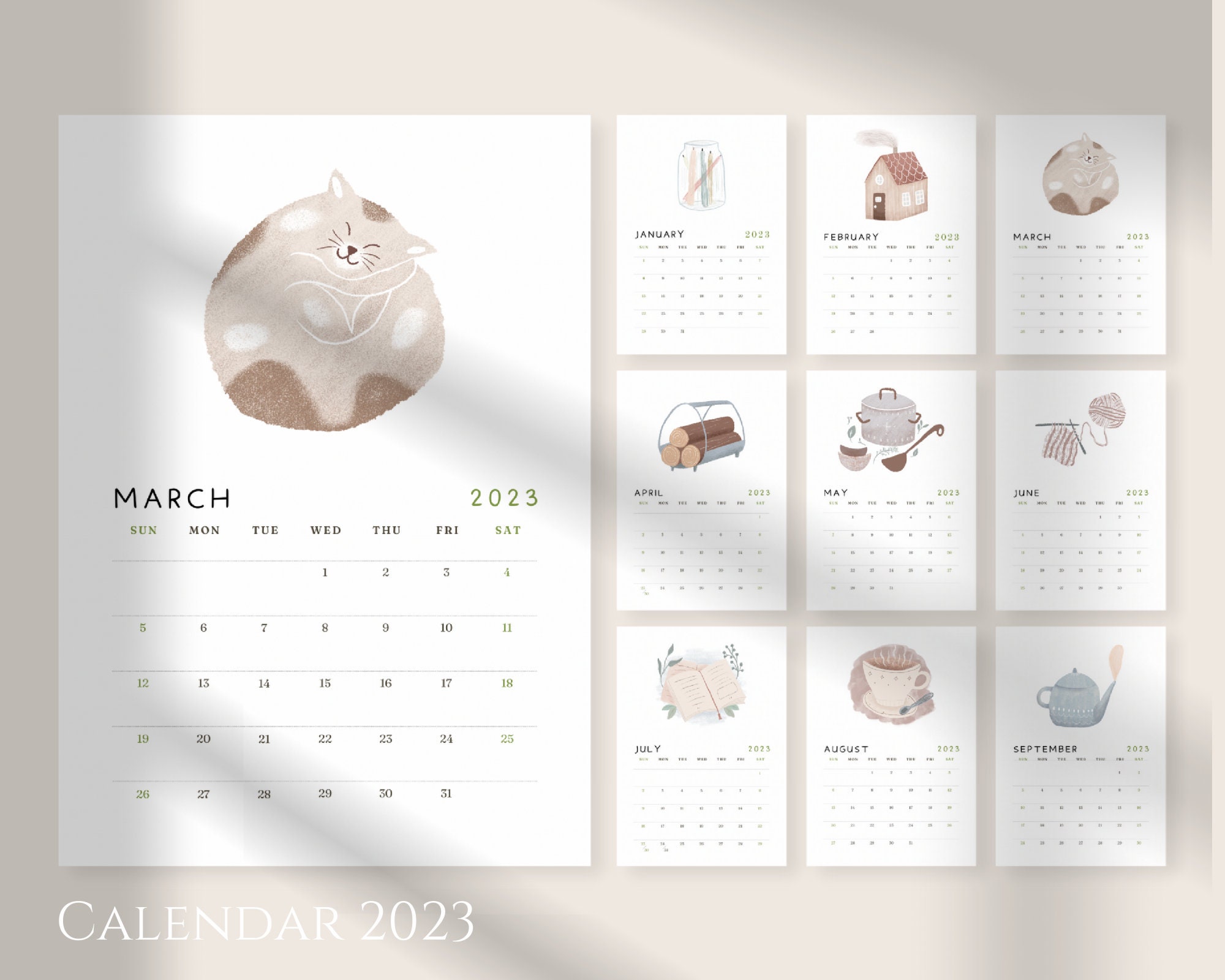 Cute Calendar 2023 Template : PDF & PNG - Etsy