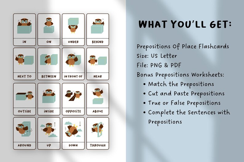 Prepositions of Place Flashcards | ESL Grammar Learning Cards | Kids ...
