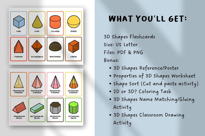 3D Shapes Flashcards | Geometry Learning Cards for Kids | Preschool ...
