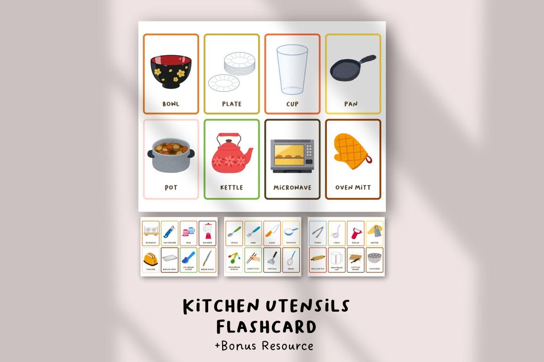Kitchen Utensils Flashcards | Cooking Tools Vocabulary Cards for Kids ...