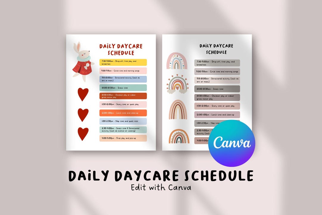 Daily Daycare Schedule Printable | Editable Childcare Routine Chart ...